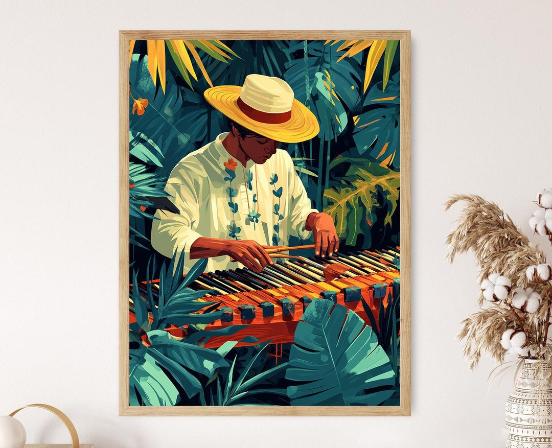 Colombian Marimba Player Art Print, Pacific Coast Music Decor Poster - Etsy