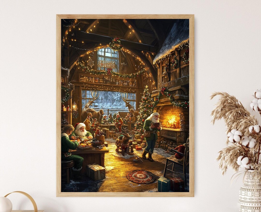 Santa’s Workshop Art Print, Elves Making Toys and Christmas Cheer - Etsy