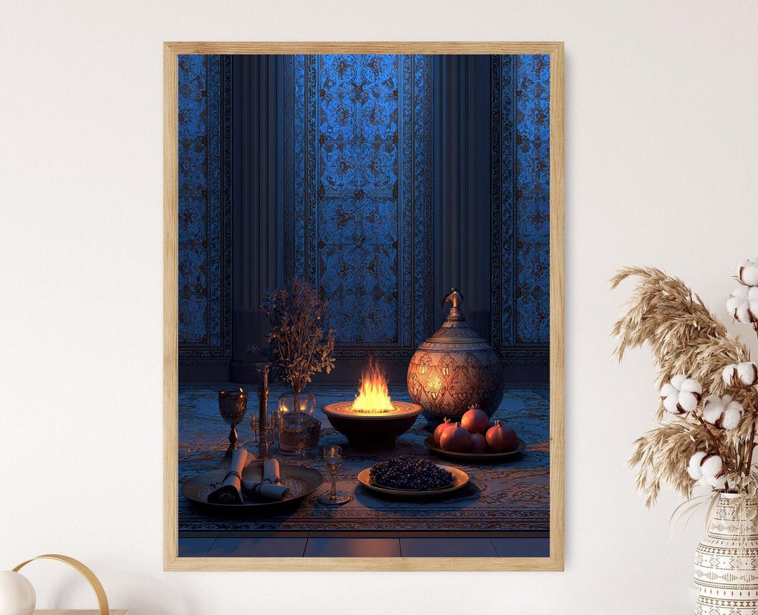 Magian Ritual Table Poster, Zoroastrian Offering Scene Art Print, Flat ...