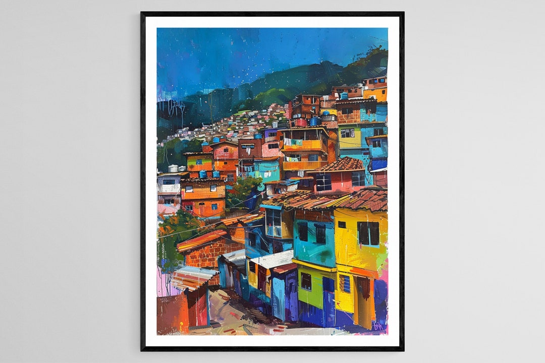 Authentic Favela Scene Art Print, Textured Street Art, Cultural Decor ...