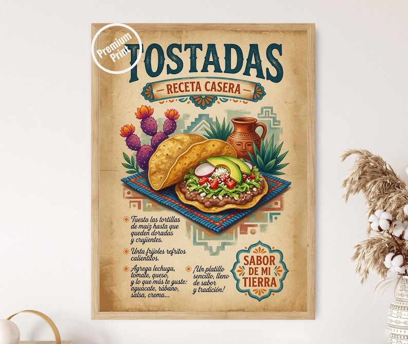 Tostadas Recipe Poster, Mexican Crispy Tortilla Kitchen Wall Art - Etsy UK