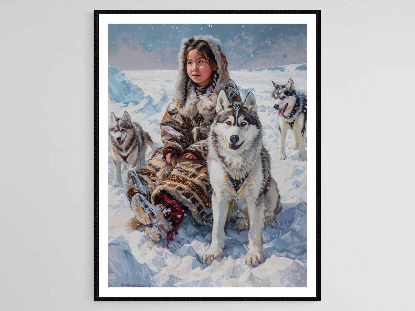 Inuit Girl With Sled Dogs Painting - Aboriginal Husky Artwork - Etsy
