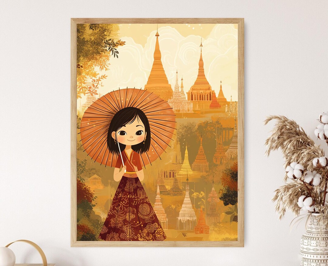 Burmese Girl Art Print, Traditional Longyi Dress - Etsy