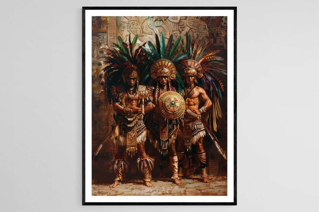 Aztec Warriors Art Print Intricate Tribal Illustration Perfect For Home Decor Unique 