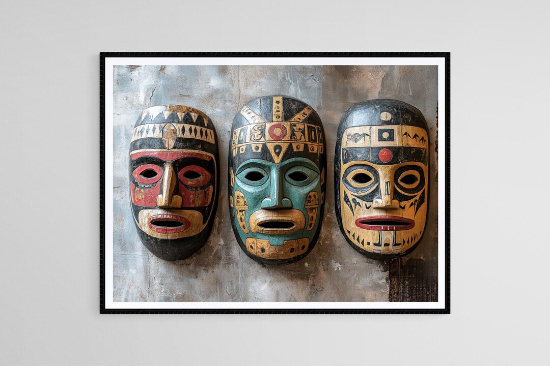 Inca Masks on Rustic Wall Poster, Ancient Andean Art - Etsy