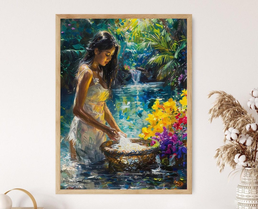 Laundry Day, Lush Filipino Print, Tranquil Artwork, Ideal for Office ...