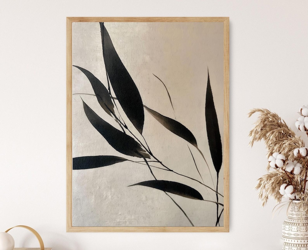 Botanical Ink Abstract Fine Art Print, Minimalist Organic Leaf Painting ...