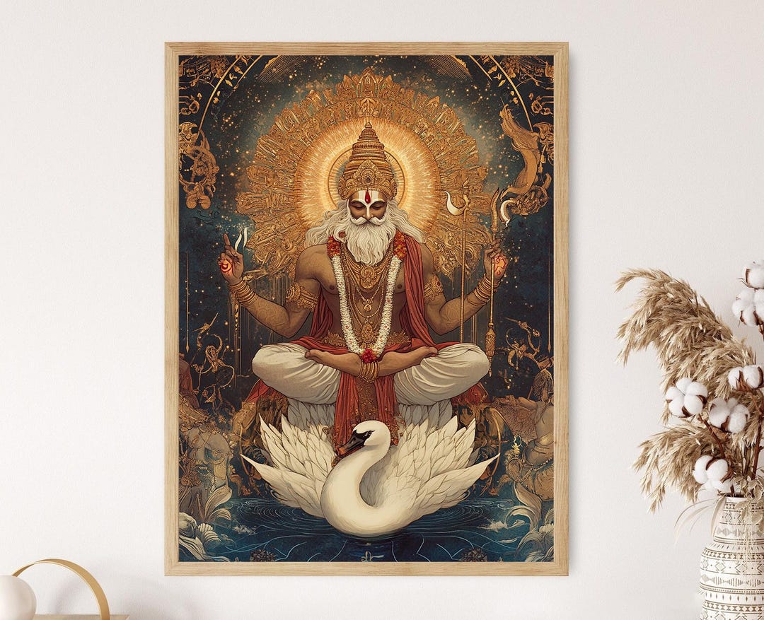 Brahma Art Print, Hindu God on Swan, Creator of the Universe ...