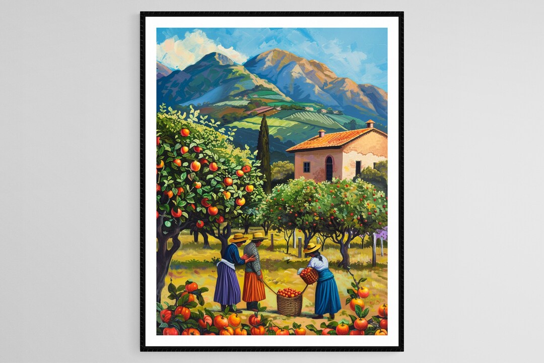 Argentine Apple Orchard Painting, Farmers Picking Ripe Apples ...