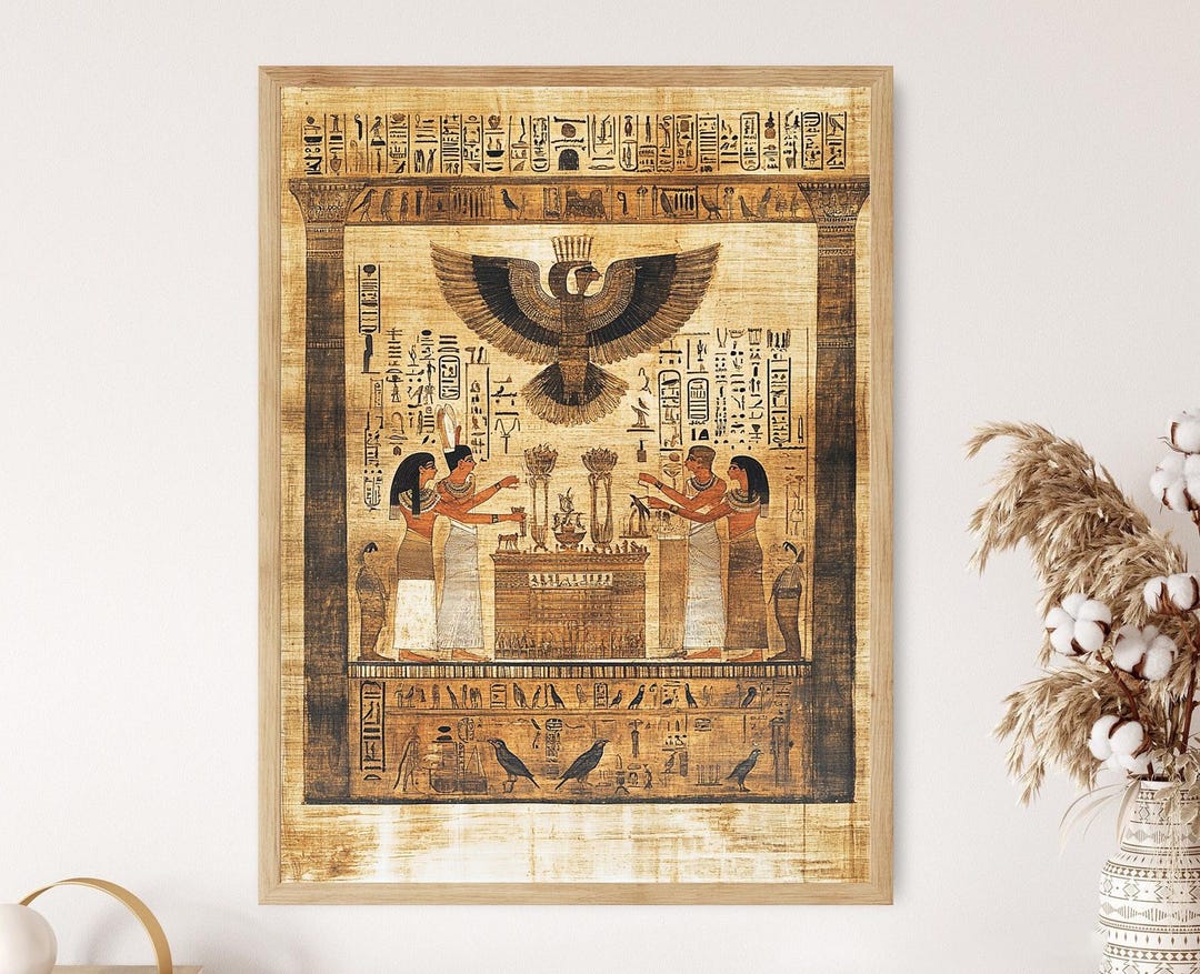 Egyptian Offering Ritual Papyrus Art Print, Priests and Sacred Symbols ...