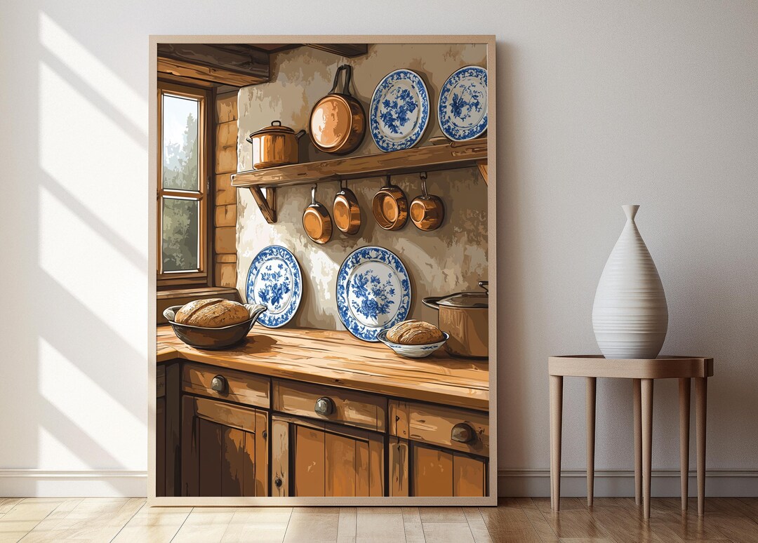 Bavarian Kitchen Illustration, Rustic Wooden Decor and Ceramics Art ...