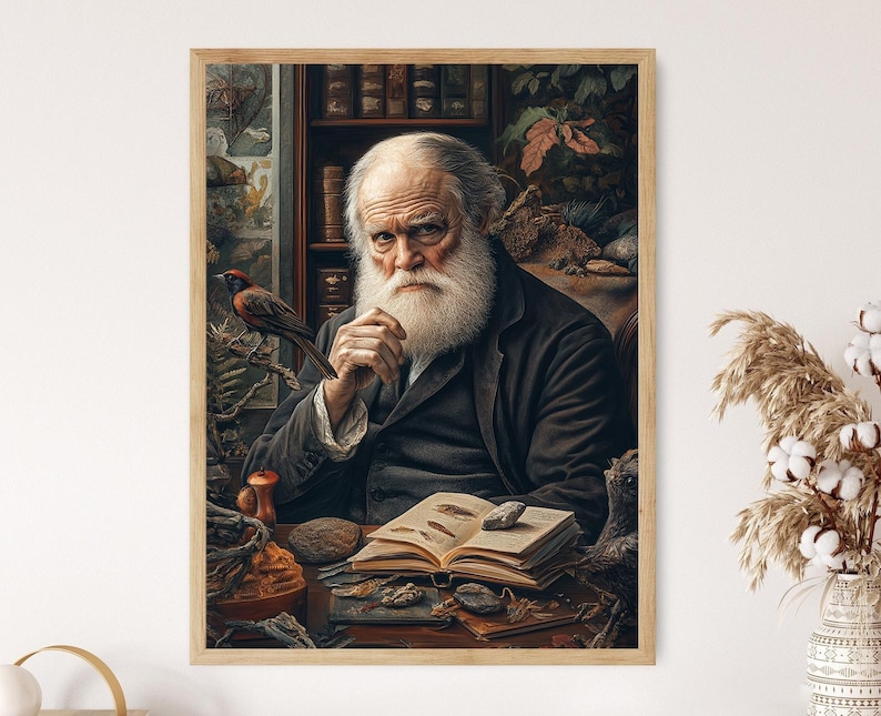Charles Darwin Portrait Art Print, Evolutionary Scientist, Naturalist ...