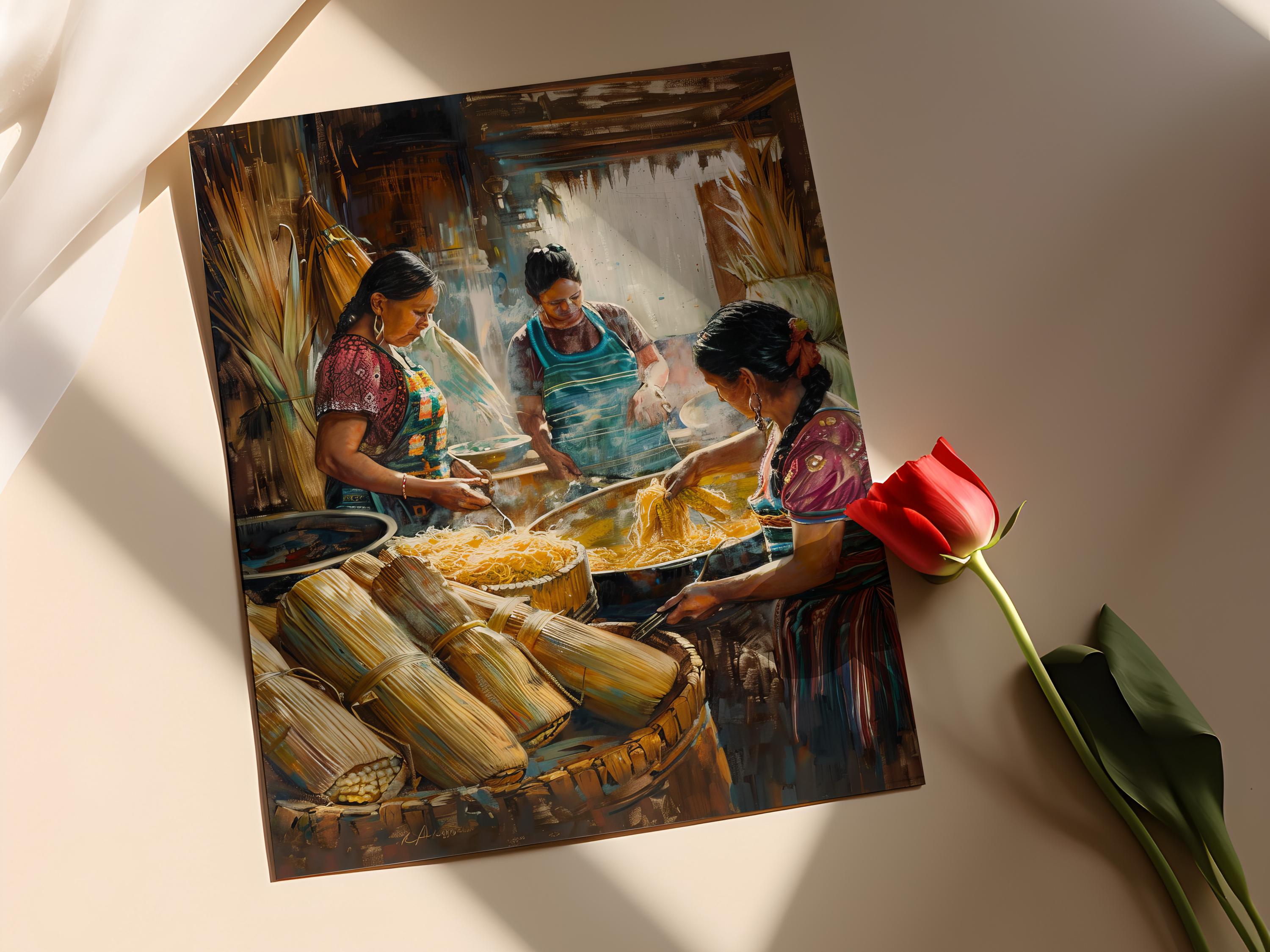 Traditional Guatemalan Tamale Preparation Painting, Indigenous Women ...