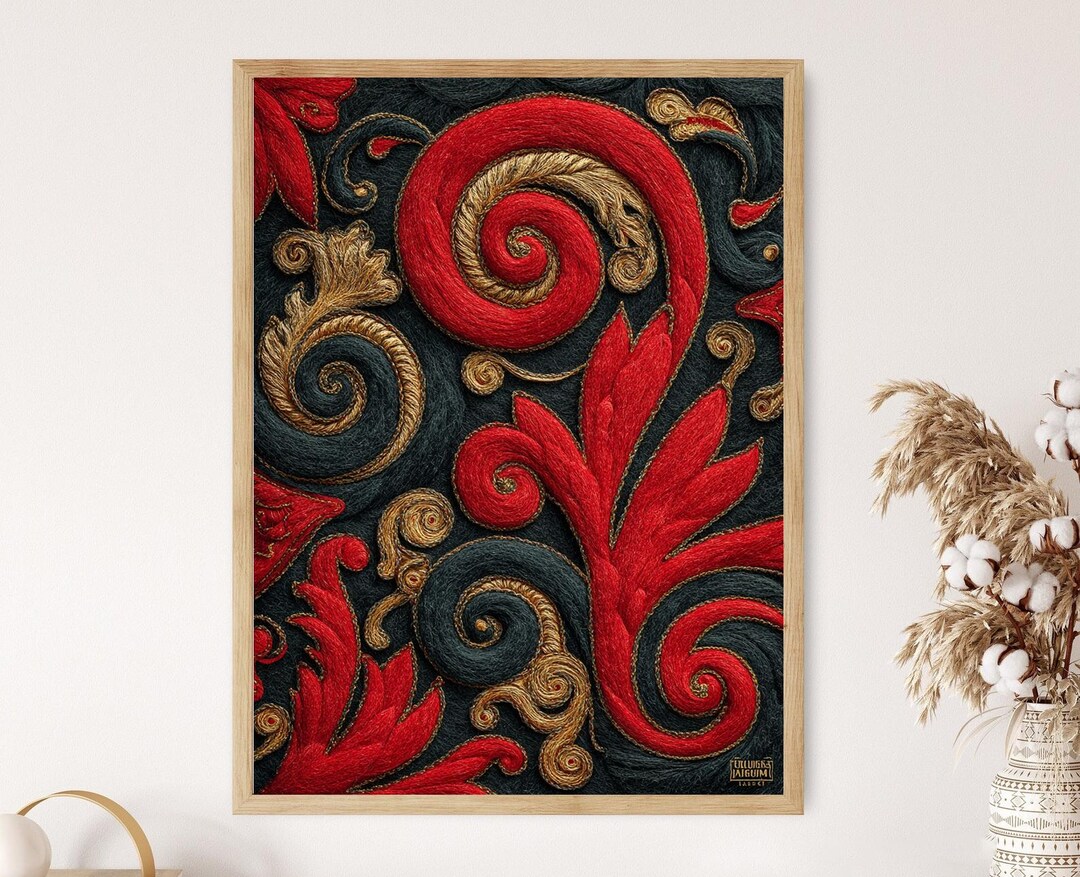 Kazakh Spiral Pattern Painting, Ram Horn Motif Poster, Traditional Felt ...