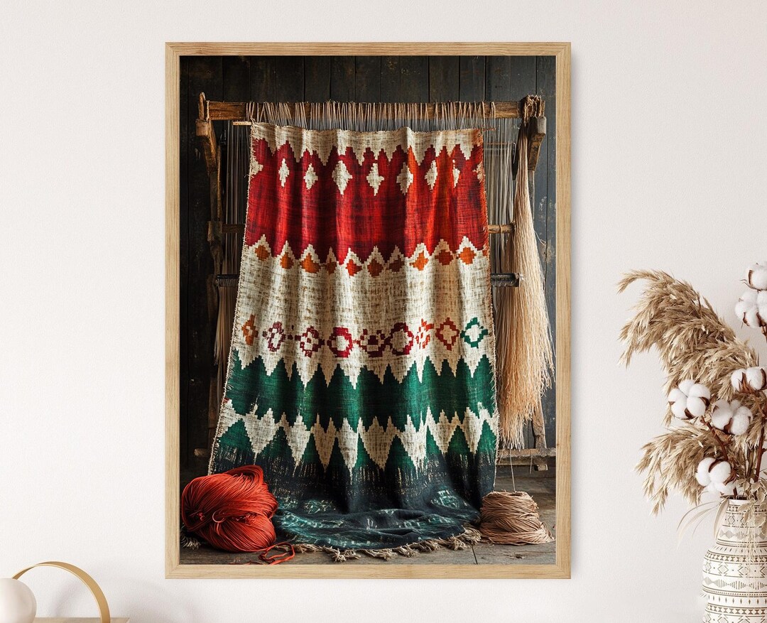 Nepali Dhaka Textile Art Print, Geometric Fabric Poster, Handwoven ...