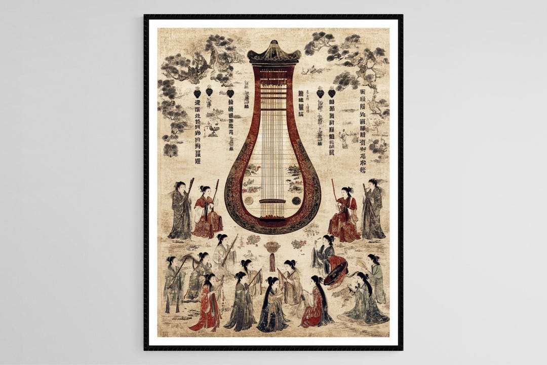 Han Dynasty Musical Instruments Art Print, Guqin and Pipa, Traditional ...