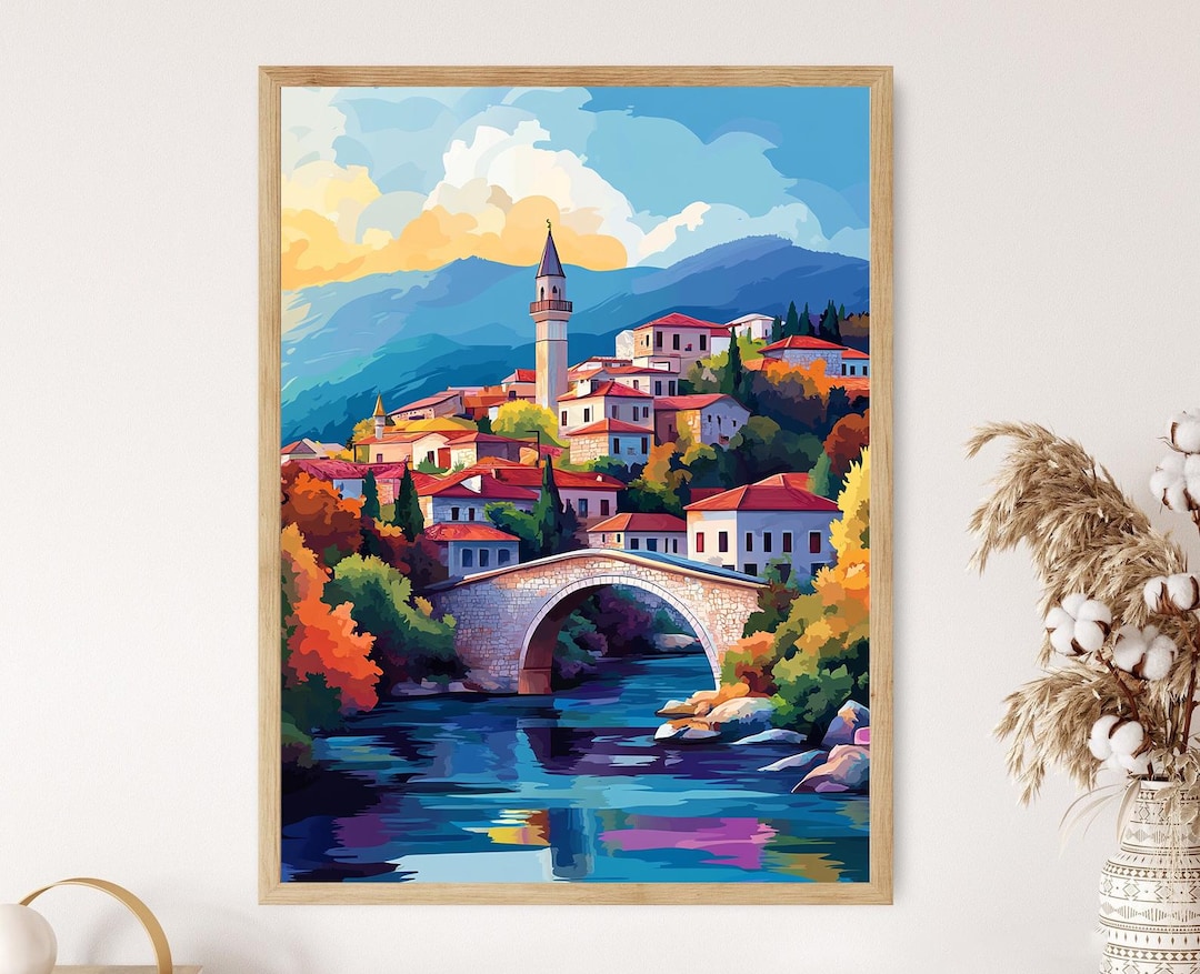 Prizren City Art Print, Flat Vector Illustration, Kosovo Heritage Wall ...