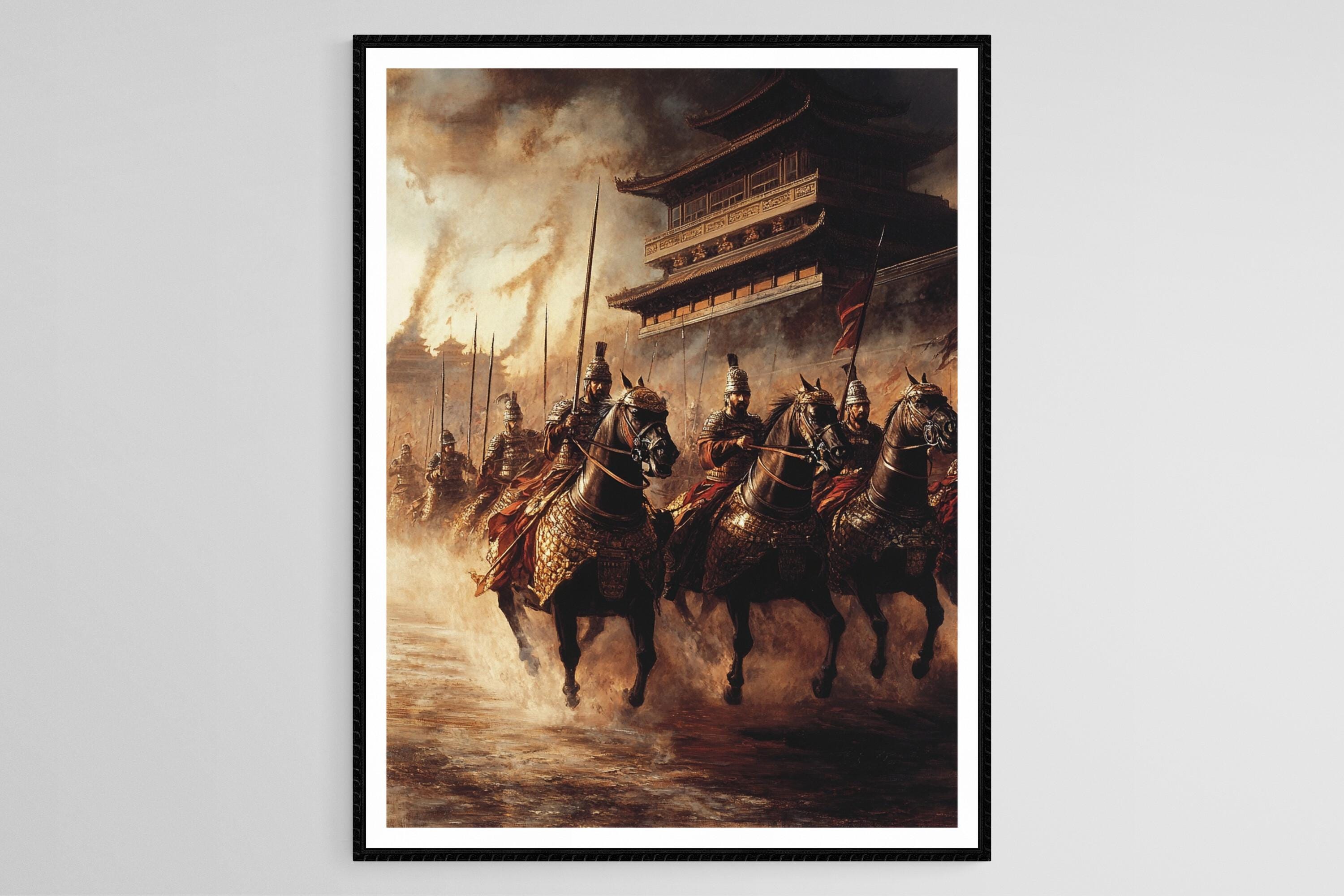 Han Dynasty Chariot Battle Art Print, Detailed Armor, Ancient Chinese ...