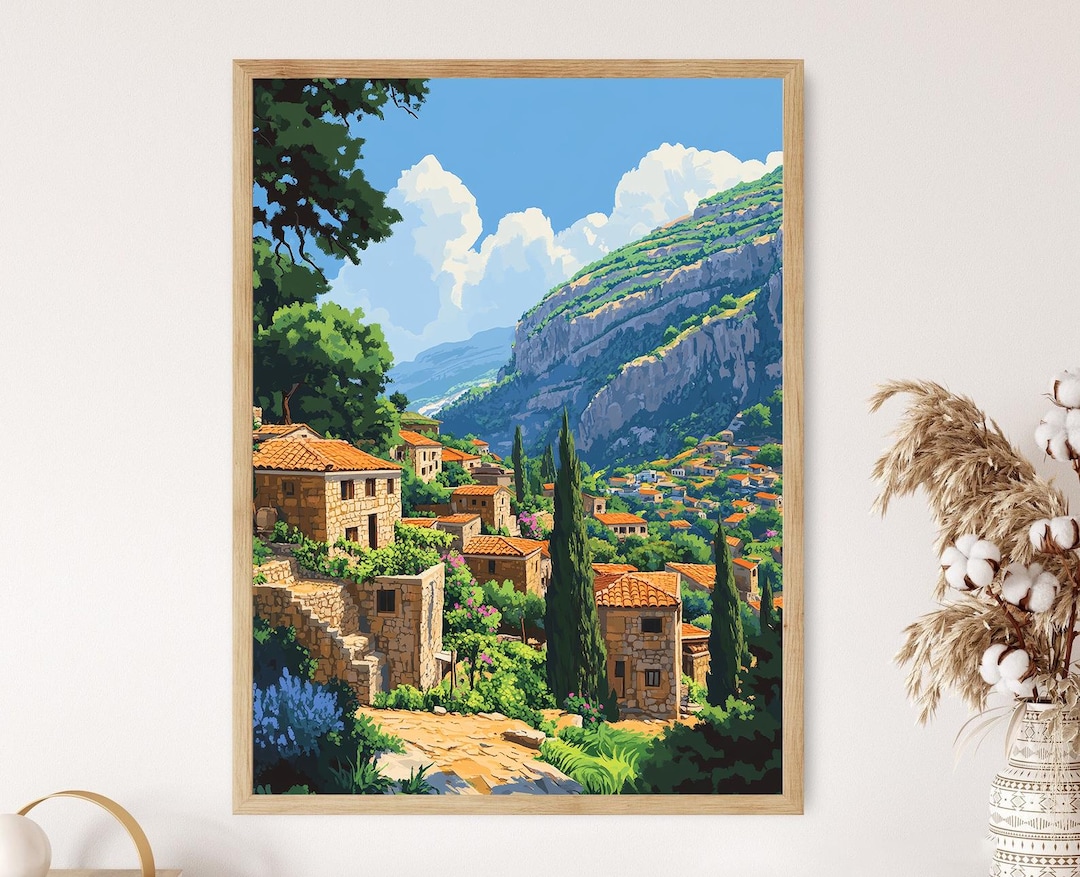 Lebanese Village in Chouf Mountains Art Print, Traditional Heritage ...