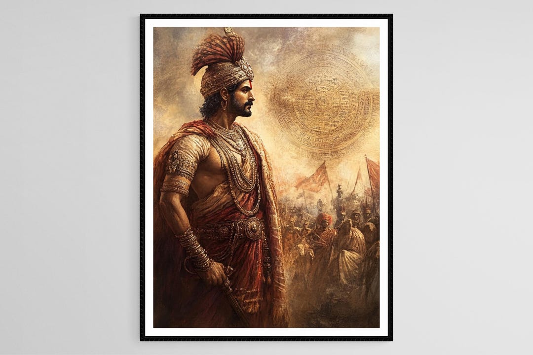 Maurya Empire Ashoka Art Print, Traditional Royal Attire, Ashoka Chakra ...