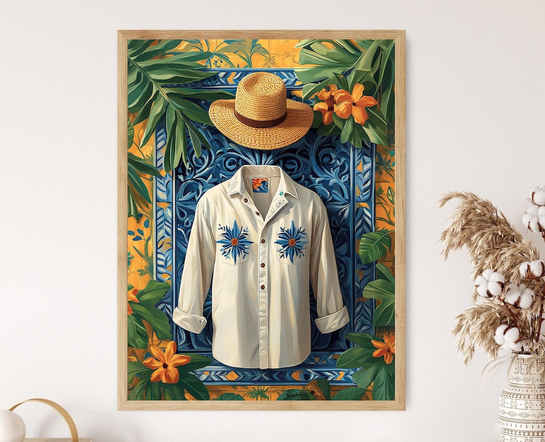 Cuban Guayabera Shirt and Yarey Hat Illustration, Traditional Clothing ...