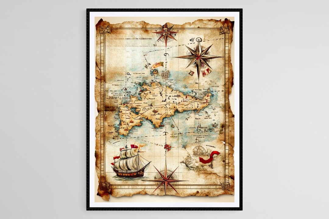 Vintage Pirate Treasure Map Print, Children's Adventure Map Art ...
