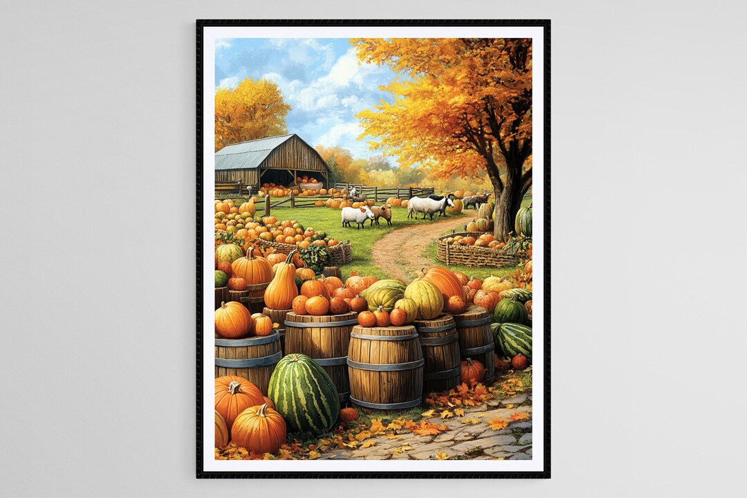 Autumn Harvest Barnyard Art Print, Fall Farm Decor - Etsy