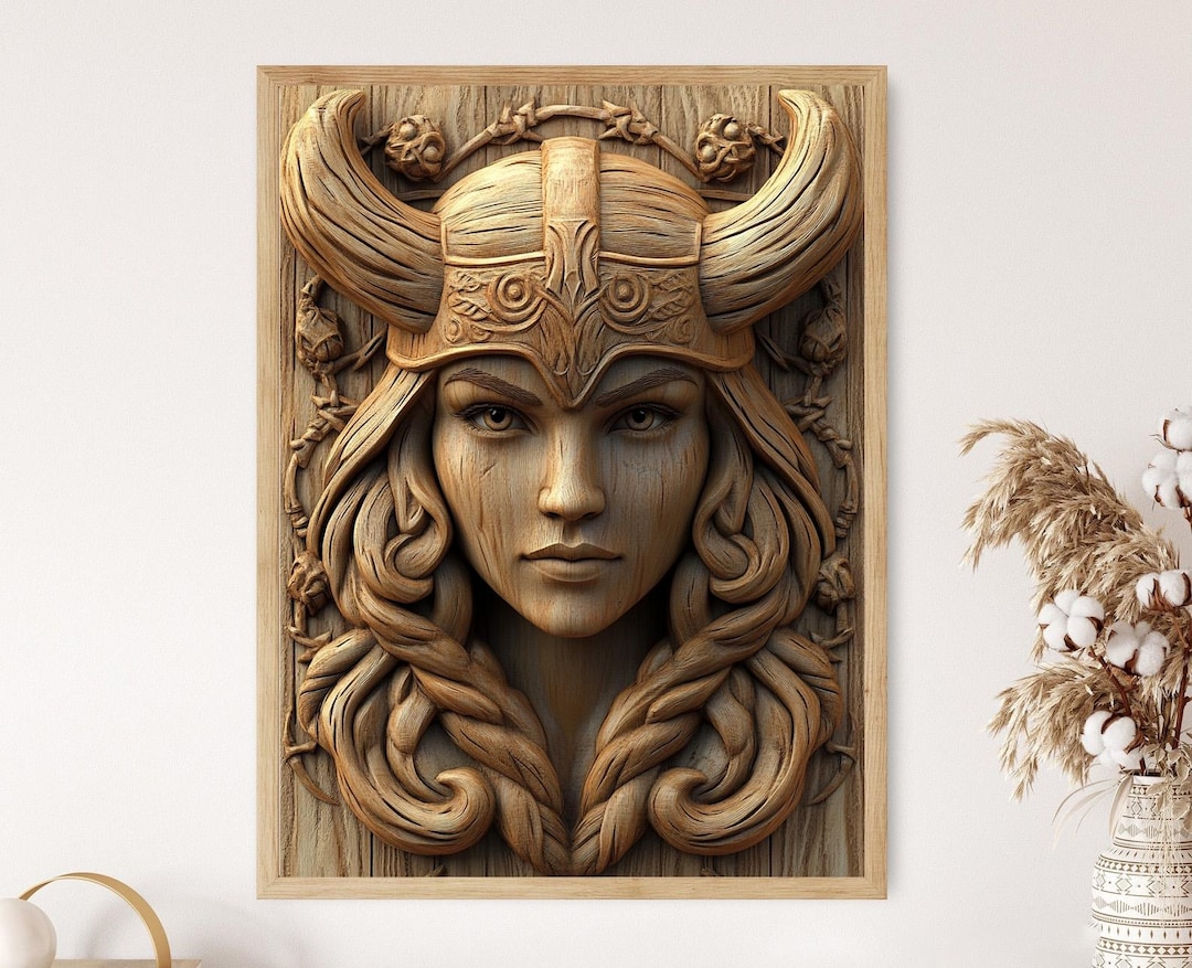 Freyja Norse Goddess Art Print: Viking Wood Carving Illustration - Etsy