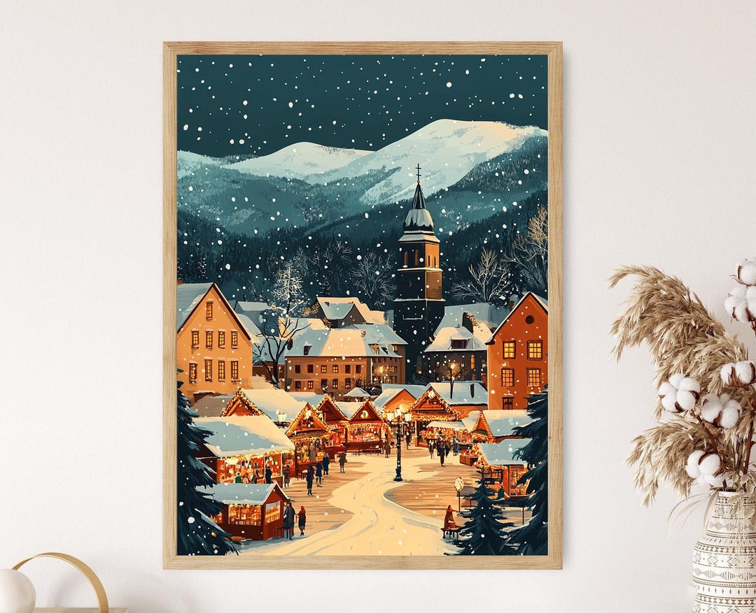 Brasov Winter Town Square Art Print, Snowy Romania Decor, Carpathian ...