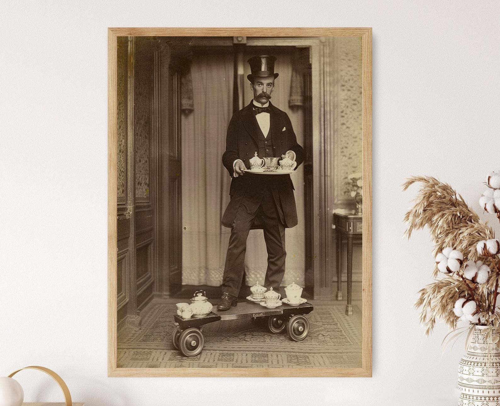 Victorian Butler Serving Tea on Roller Skates, Vintage Comedy Art - Etsy