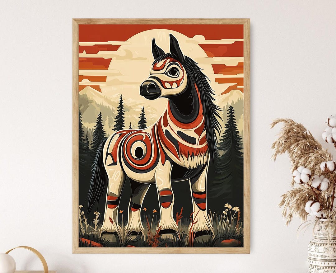 Haida Style Horse Art Print, Indigenous Inspired Animal Decor, Tribal ...
