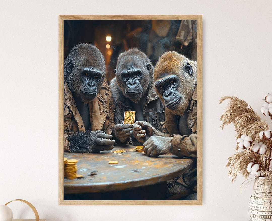 Gorillas Playing Poker Art Print, Funny Animal Wall Art, Poker Night ...