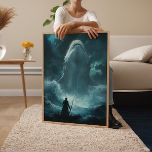 Captain Ahab and Moby Dick Art Print, Classic Nautical Literature ...