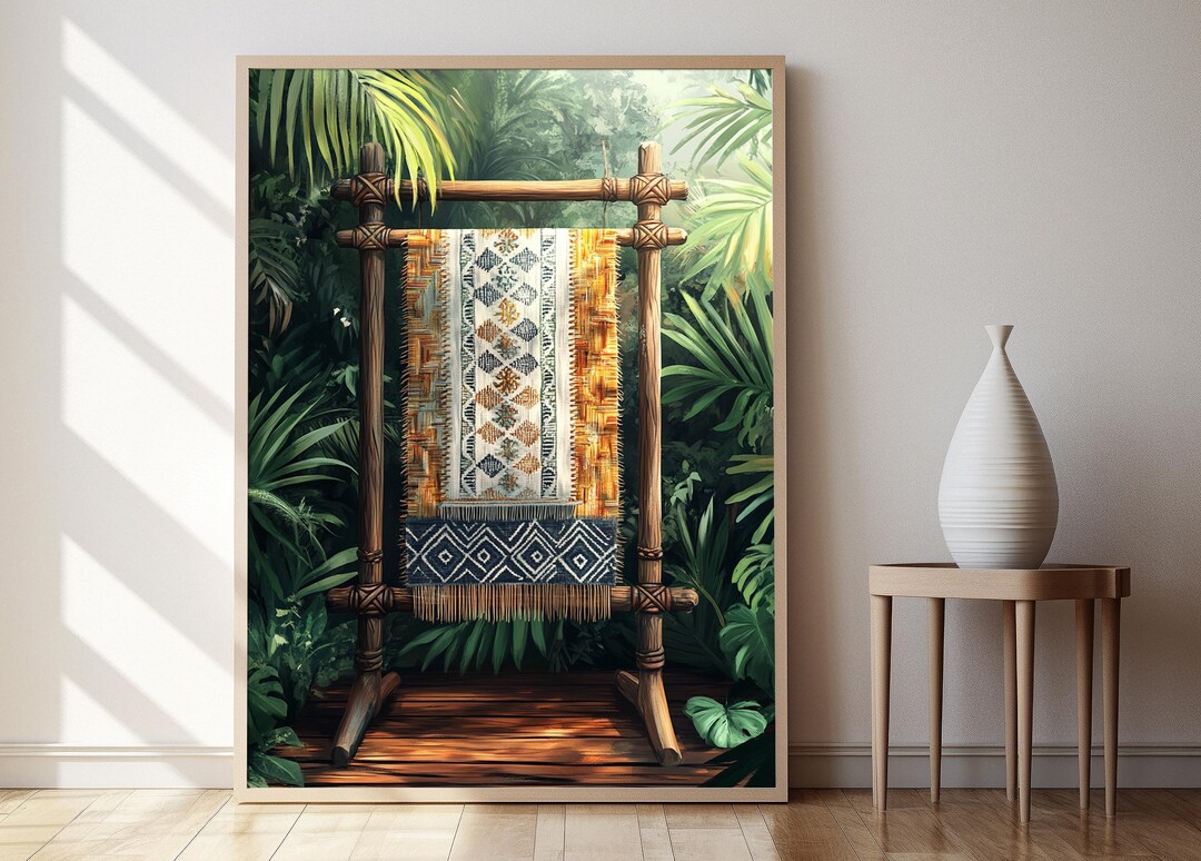 Sri Lankan Dumbara Textile Art Print, Wave and Diamond Poster ...