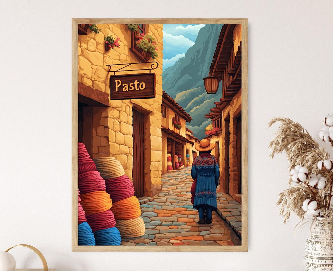 Pasto Colombia Wool Corner Poster, Ruana Yarn Stall Art Print, Misty ...