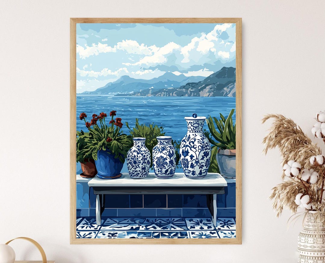Blue Azulejo Tile Art Print: Portuguese Pottery Coastal Design - Etsy