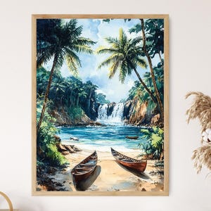 Kribi Waterfalls Illustration, Lobé Falls and Atlantic Ocean Art Print ...