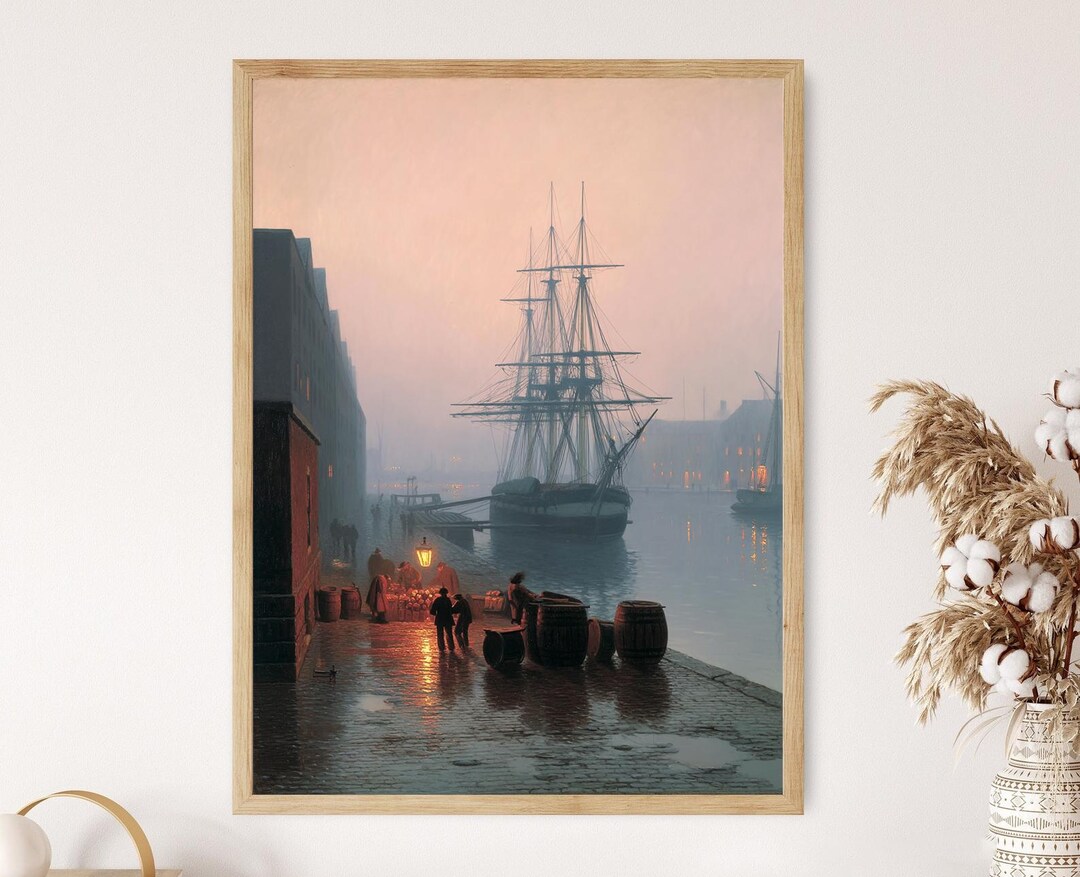 Boston Harbor Tall Ship Art Print: Colonial Era Dock Scene - Etsy