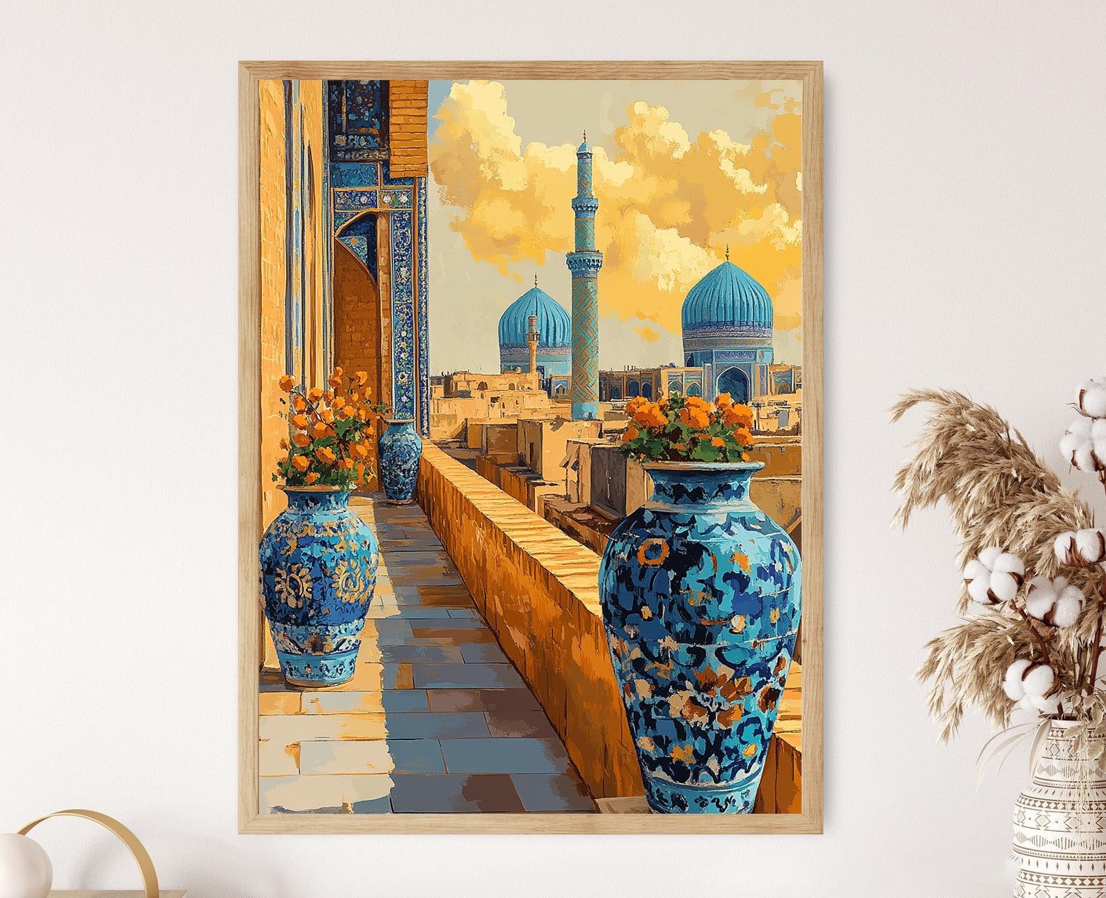 Isfahan Rooftop Illustration, Tilework and Domes Art Print, Iranian ...