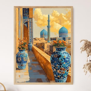 Isfahan Rooftop Illustration, Tilework and Domes Art Print, Iranian ...