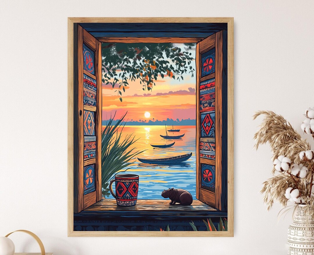 Kisumu Wooden Window Illustration, Kenyan Maasai Motifs, Lake Victoria ...