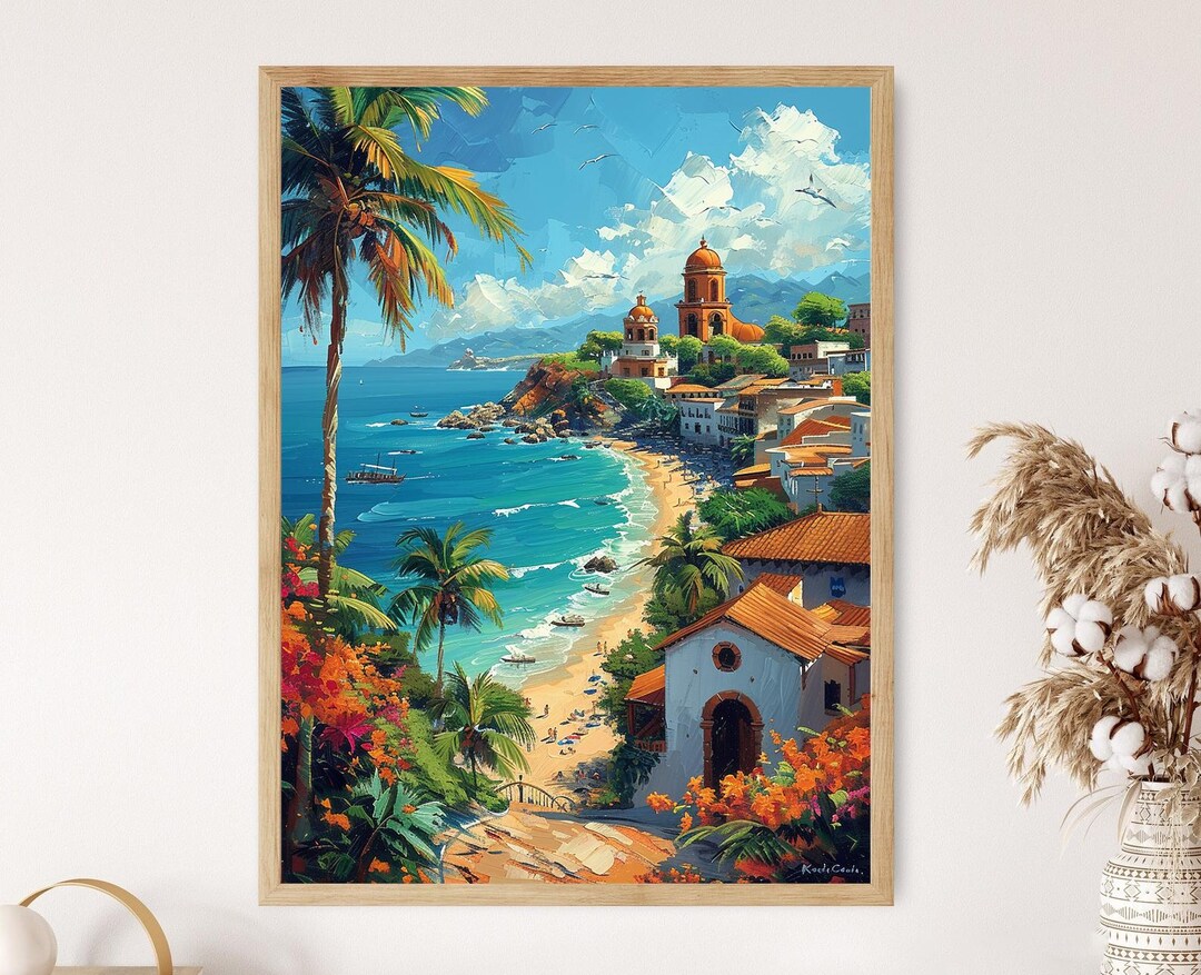 Historic Coastal Town Painting, Mazatlán Art Print, Colonial ...