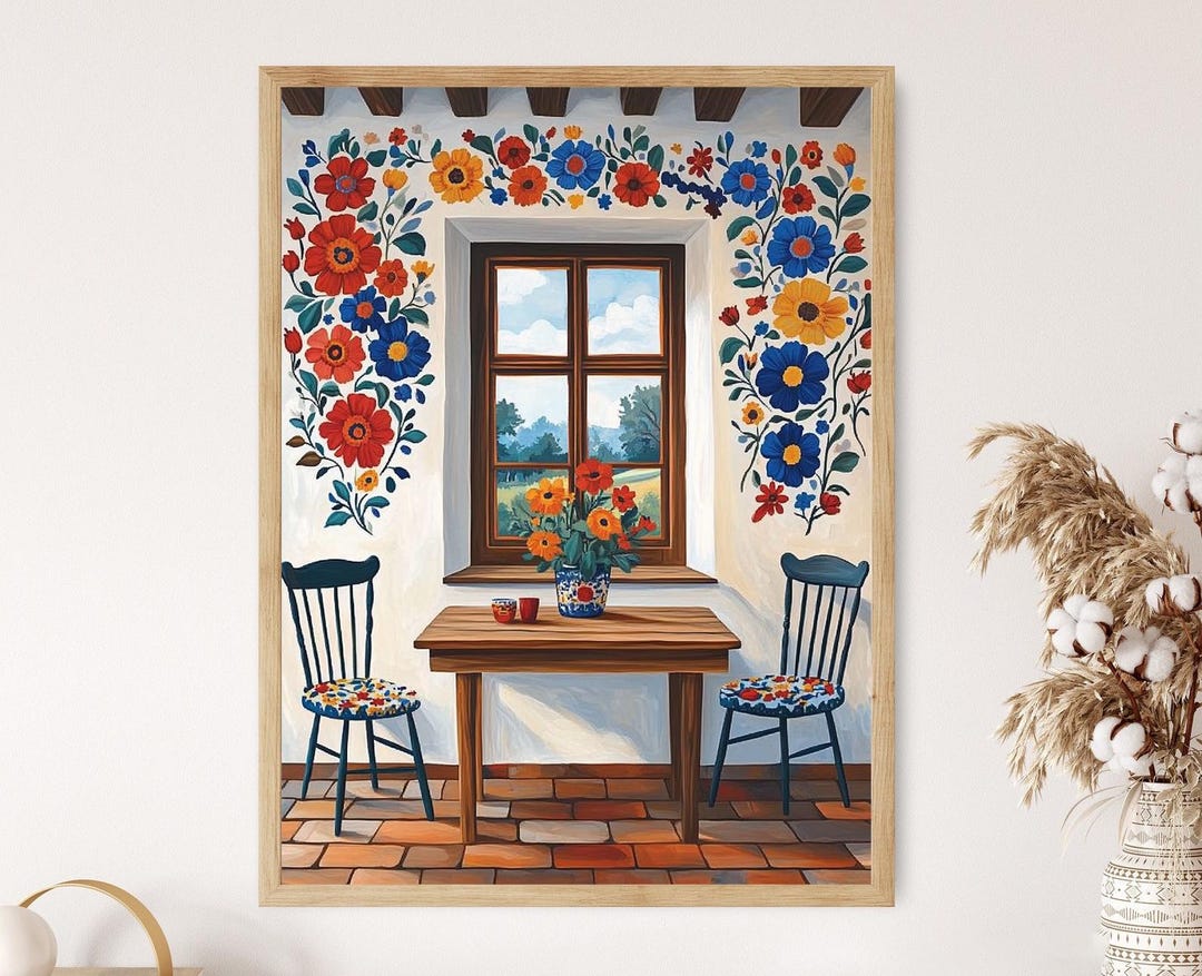 Matyó Wall Mural Art Print, Traditional Hungarian Folk Decor, Floral ...