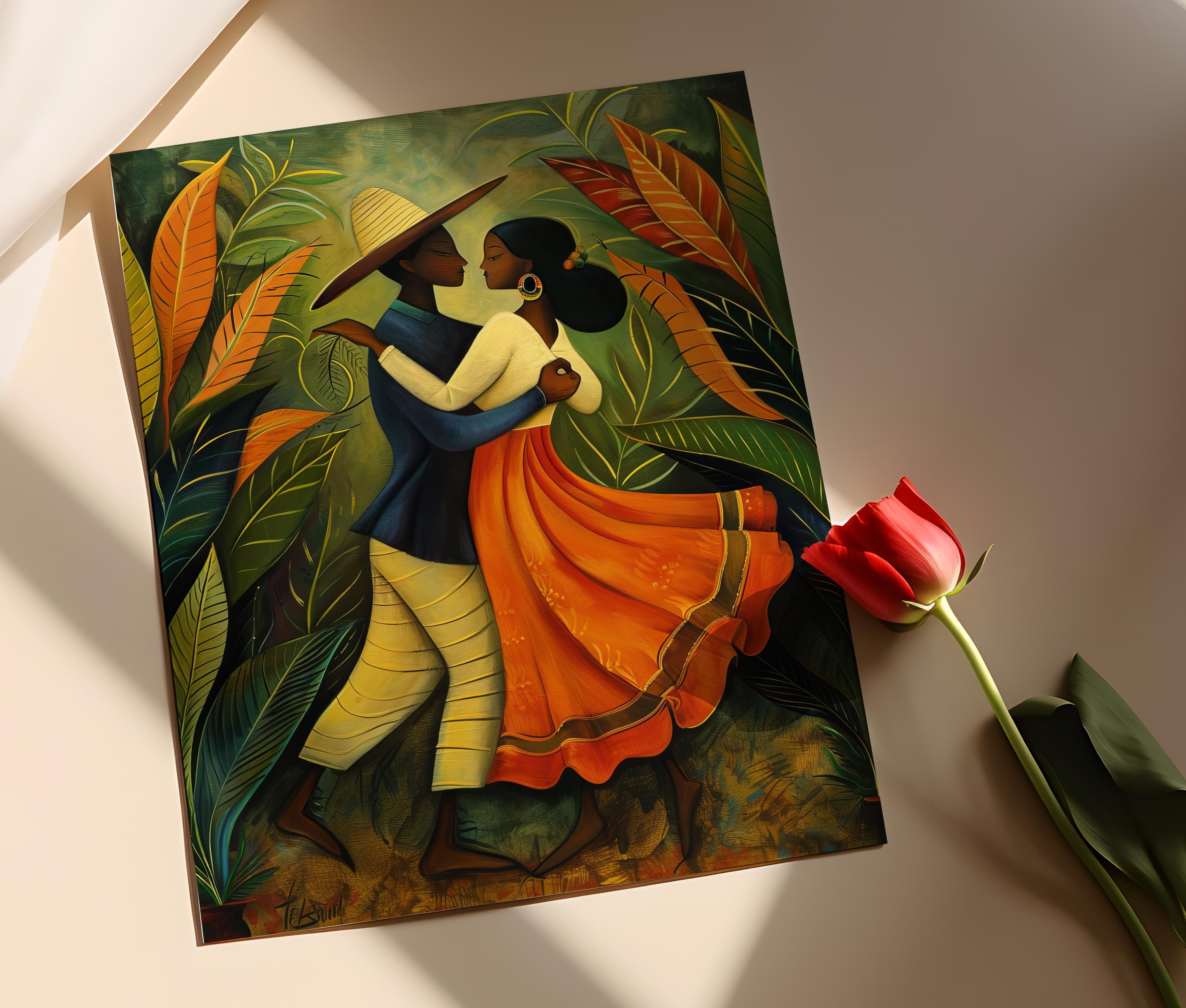 Bomba and Plena Dance, Traditional Puerto Rican Dance Couple Art Print ...