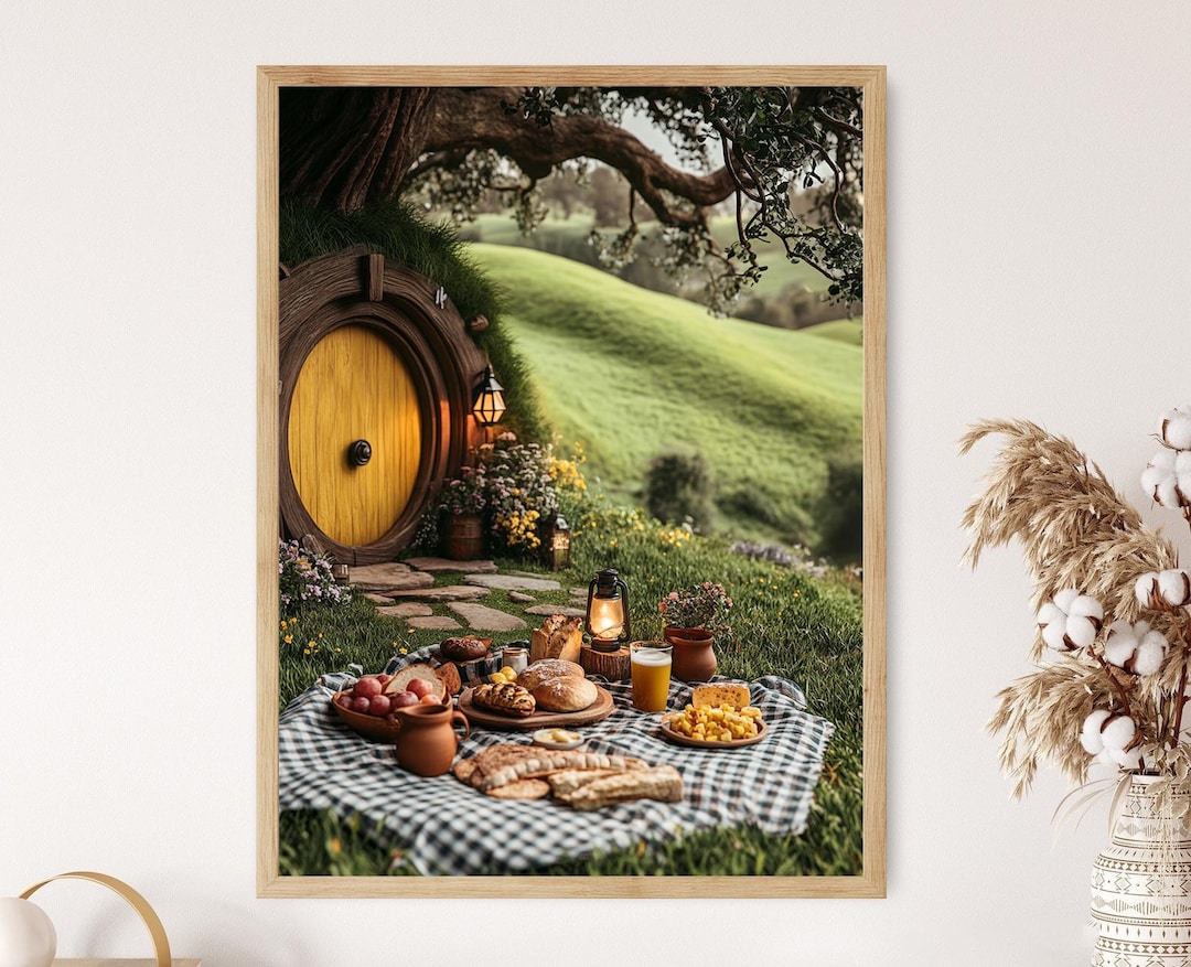Hobbiton Picnic Illustration, Shire Party Tree Art, Rustic Fantasy ...
