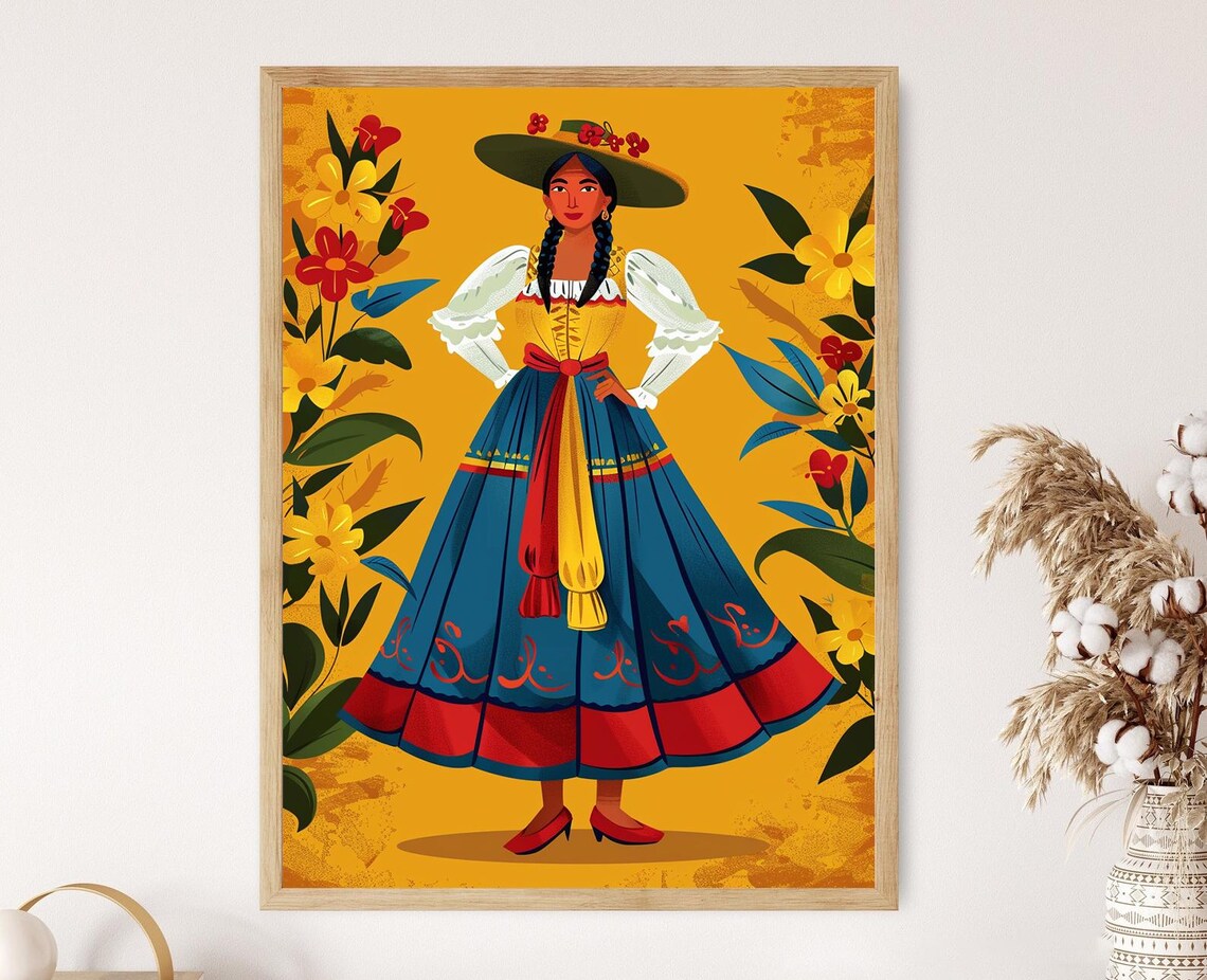 Pollera Colora Art Print: Colombian Dress Illustration, Latin Folk ...