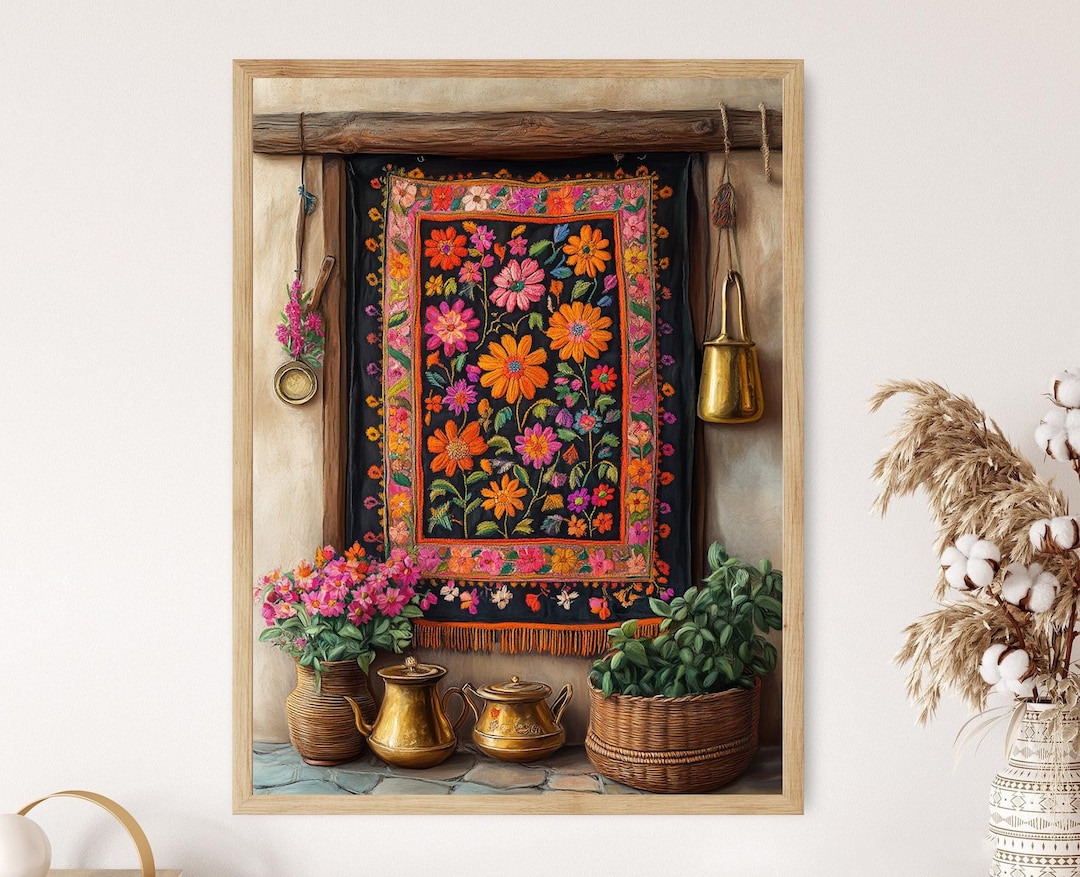 Punjabi Phulkari Tapestry Fine Print, Vibrant Embroidered Decor Poster ...