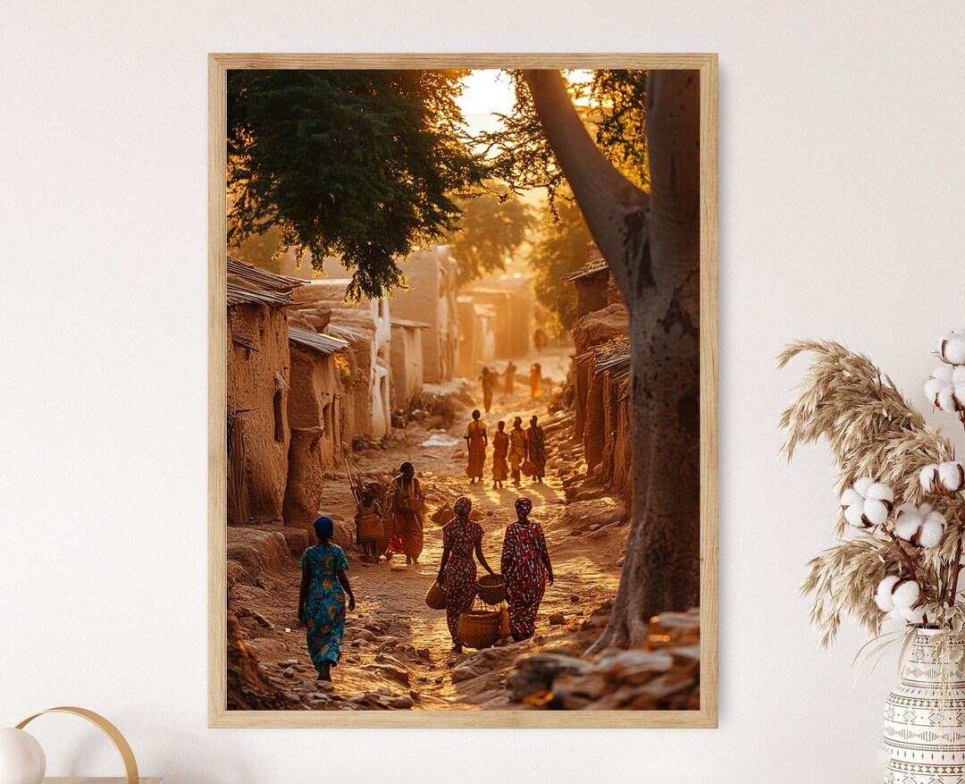Traditional Malian Village Illustration, Cultural Scene Art Print, Mali ...