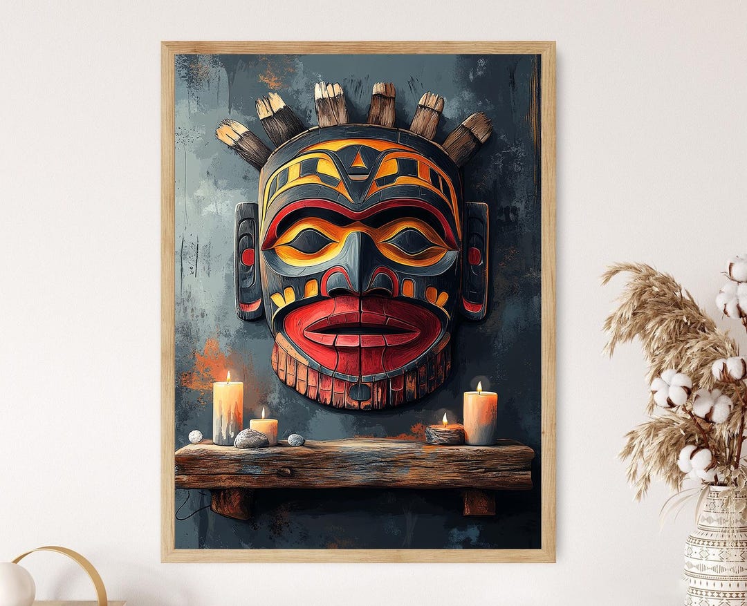 Haida Sun Mask Ornament Illustration, Radiant Wooden Art Print - Etsy