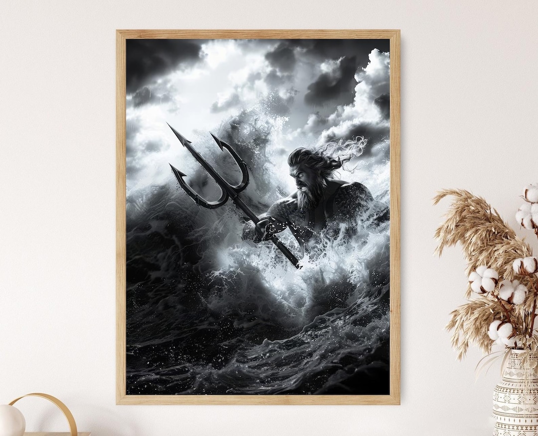 Poseidon Art Print - Majestic Sea God Illustration - Wall Decor ...